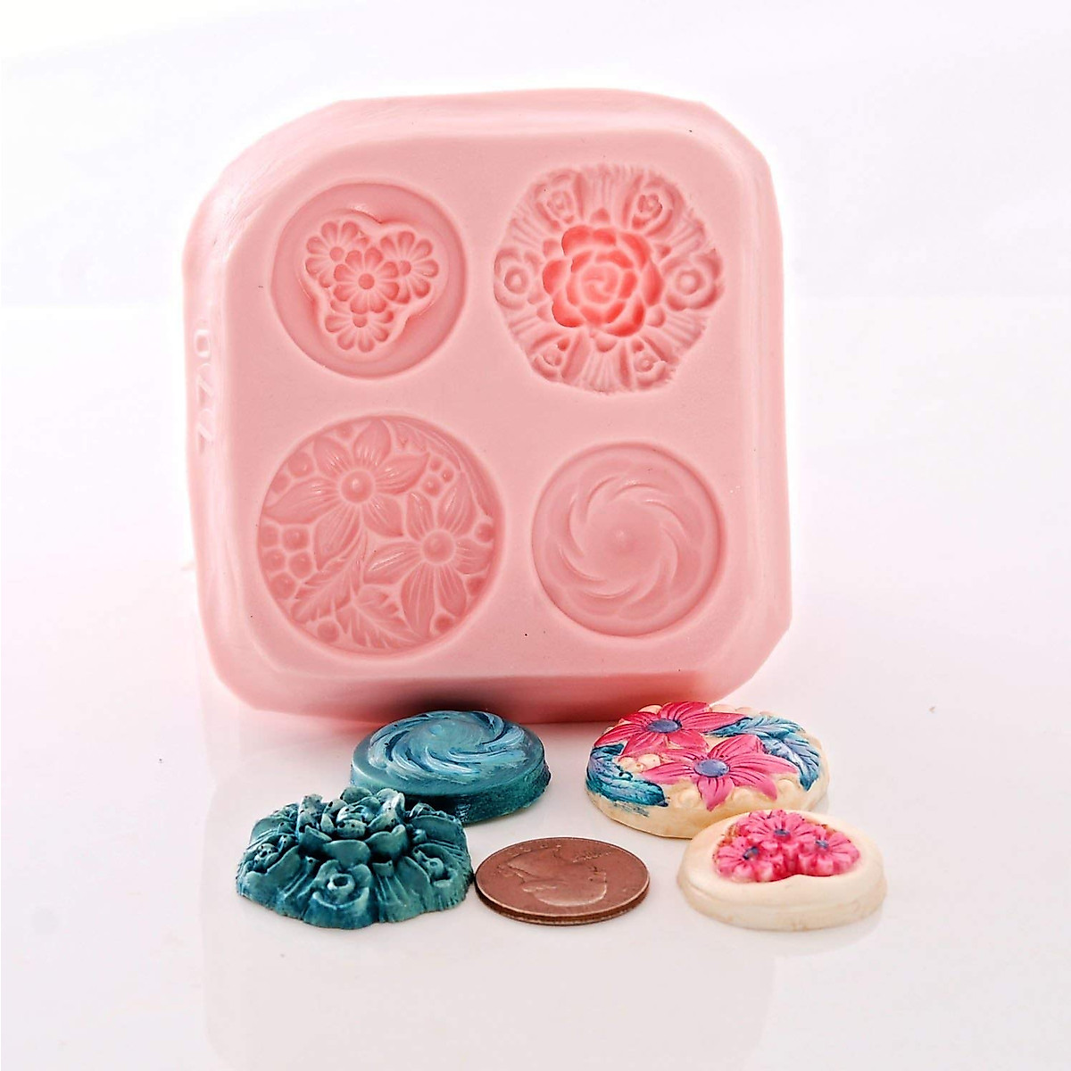 Flower Vintage Style Button Silicone Mold Fondant Chocolate Mint Resin Polymer Clay Jewelry Craft Mold
