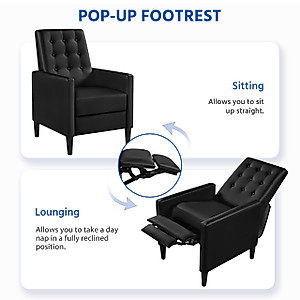 Yaheetech Faux Leather Recliner Sofa Mid-Century Modern Single Reclining Chair Adjustable Back & Footrest Tufted Upholstered Sofa with Pocket Spring Living Room Bedroom Home Theater 2 Pieces Black