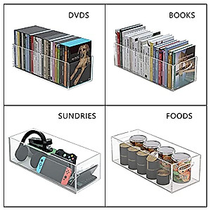 AITEE DVD/CD Storage Box 2 Packs, Acrylic Storage Container for Blu-Rays, Small Books/Booklets, Video Game Cases and Video Game Controllers, Storage Organizer for Countertop/Kitchen/Bathroom/Cabinet.