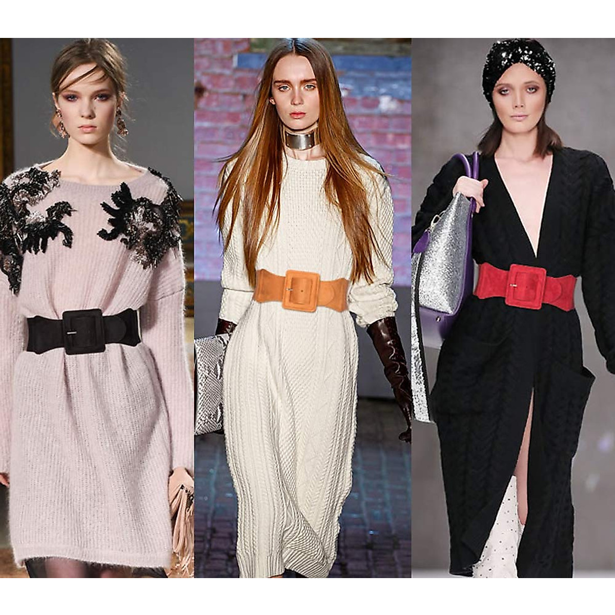 Aecibzo Women's Wide Elastic Waist Belt Waistband Plus Stretchy Cinch Belts (Fit waist 27"-33.5", Red)