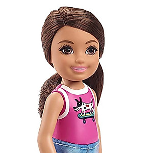 Barbie Chelsea Doll, Small Doll with BRUNETTE Hair in Ponytail Wearing Removable Skirt & Shoes