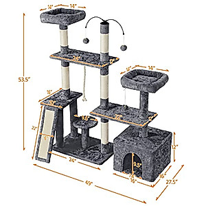 Yaheetech Multi-Level Cat Tree Cat Tower for Indoor Cats, Cat Condo with Scratching Posts, Cat Furniture Play Center, Plush Perch, Rotatable Cat Tree for Kittens/Large Cat, Dark Gray