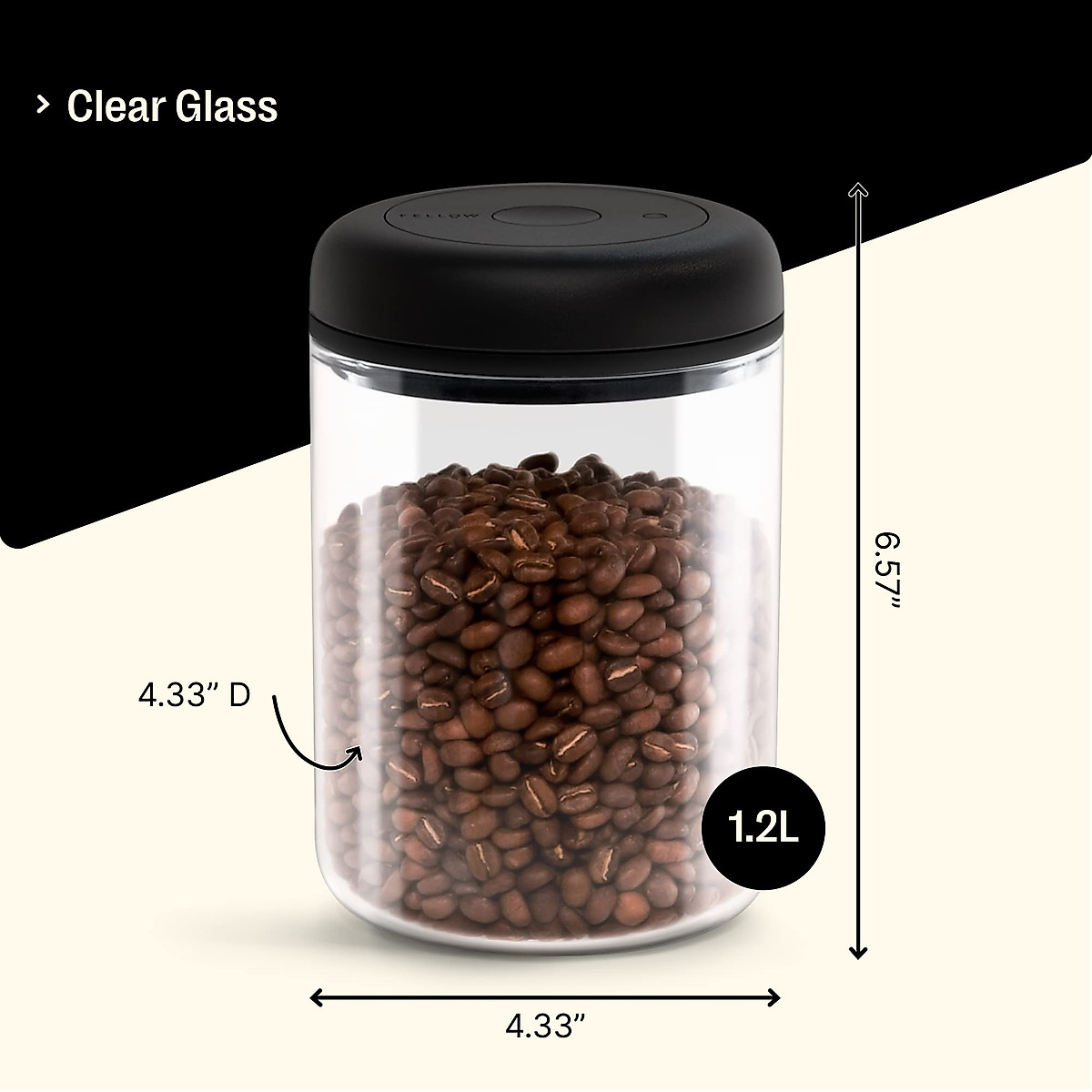 Fellow Atmos Vacuum Coffee Canister & Food Storage Container - 1.2 Liter Canister holds up to 16 oz of Coffee Beans - Airtight Food Storage Containers - Coffee Containers - 1.2 Liter - Clear Glass