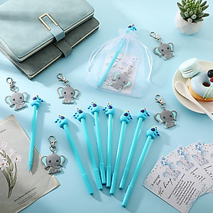 Engrowtic 50 Sets Baby Shower Favors for Boys 50 Elephant Keychain for Baby Shower 50 Baby Shower Thank You Cards 50 Elephant Pens and Organza Bags Baby Boy Thank You Gift for Guest Gender Reveal