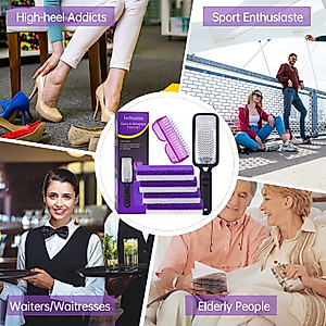 Foot Callus Remover Set,Pedicure Kit Includes 1 Stainless Foot Rasp Foot File,4 Foot Pumice Stone & 1 Nail Brush,Foot Scrubber Remove Hard Dry Skin,Foot Care Pedicure Tools for Wet and Dry Feet,Purple