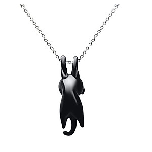 Niche-Finds Black Cat Hand Blown Glass Black Kitty Necklace and Pendant Handmade Glass Pendant