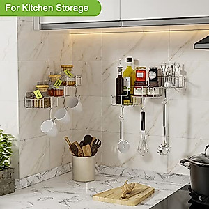 FANHAO Shower Caddy Basket with Hooks for Shampoo Conditioner Bathroom Shelf Storage Organizer Adhesive No Drilling Wall Mounted, Rustproof SUS304 Stainless Steel