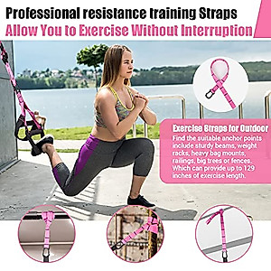 Home Resistance Training Kit, Pink Resistance Trainer Exercise Straps with Handles, Door Anchor and Carrying Bag for Home Gym, Bodyweight Resistance Workout Straps for Indoor & Outdoor