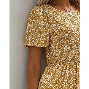 Maggeer Womens 2025 Summer Spring Wedding Guest Long Dresses Boho Maternity Baby Shower Mothers Day Smocked Floral Maxi Dress with Sleeves Mustard XS