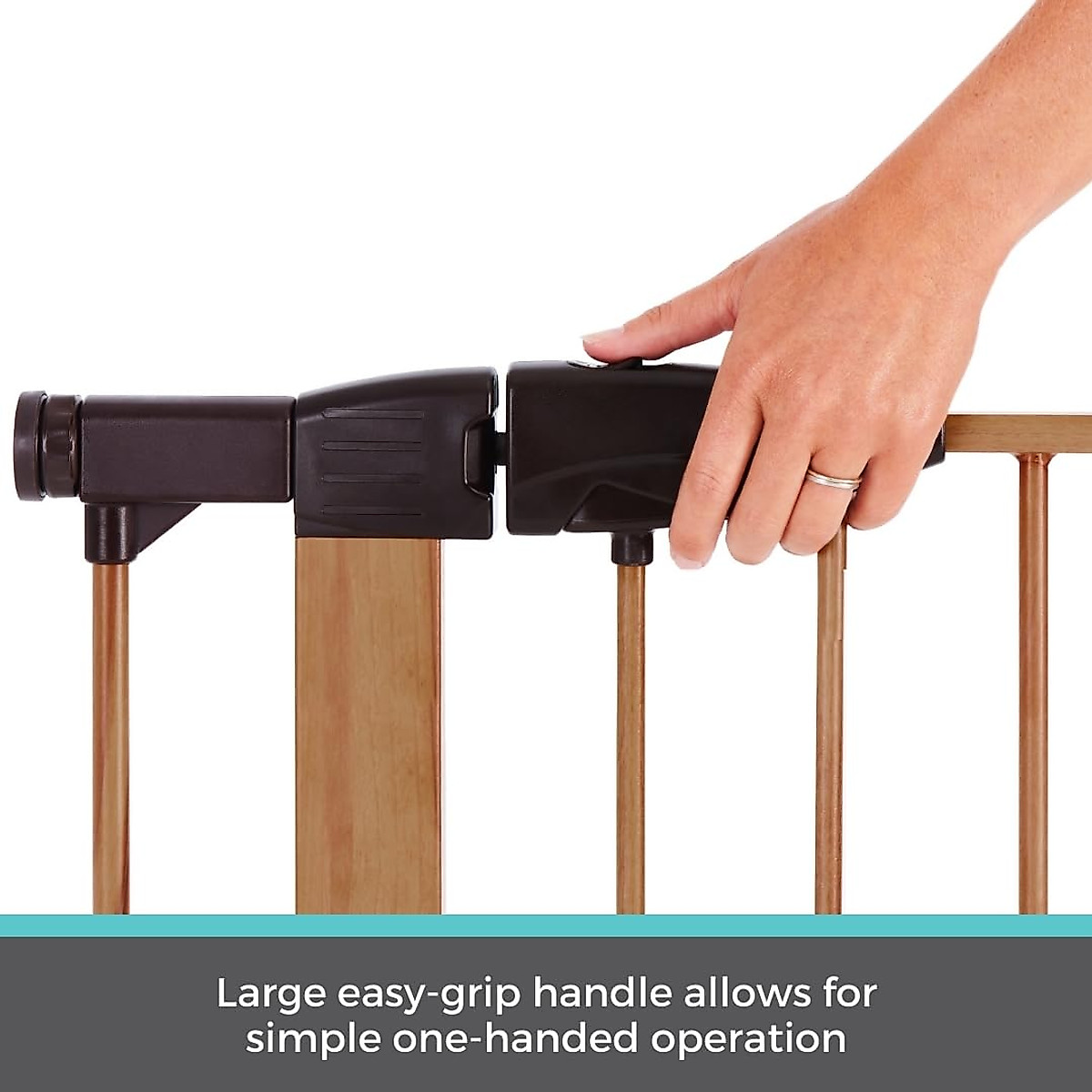 Toddleroo by North States Woodcraft Steel Baby Gate: Self-Closing Child Gate with Hold-Open Feature. Pressure Mounted Baby Gate with Door, Fits Openings 29.75” to 40.5” Wide. (30" Tall, Brown)