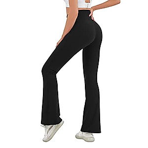HEGALY Women's Flare Yoga Pants - Crossover Flare Leggings High Waisted Bootcut Bell Bottom Workout Sweatpants Black