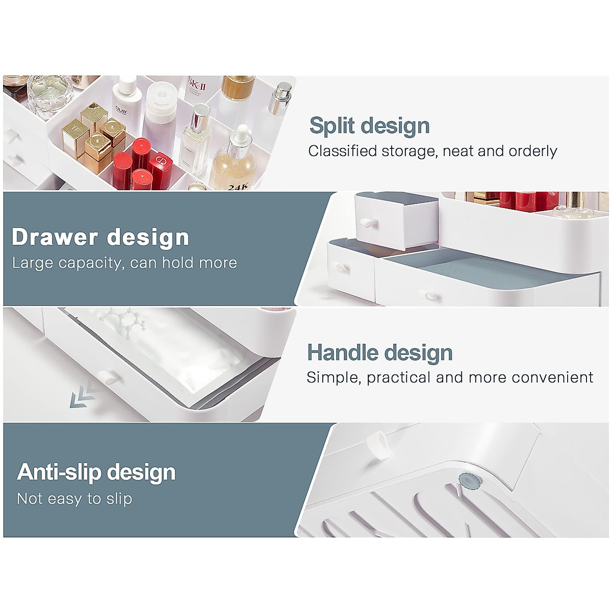 BREIS Makeup Organizer,Large Countertop Skincare Organizers for Vanity, Dresser Bathroom Organization and storage for Cosmetics Brushes Perfume Eyeshadow Lotion Gel Nail Polish Lipstick(White)