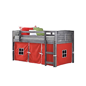 Donco Kids 790AAG_750C-TR Louver Low Loft Bed with Red Tent, Twin, Antique Grey