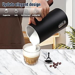 Huogary Update Milk Frother, 4-in-1 Milk Frother and Steamer, Electric Milk Frother Steamer, Milk Steamer, Warm and Cold Foam Maker for Latte, Frother for Coffee, Cappuccino(Black)