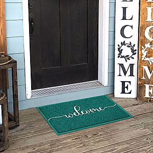 AAZZKANG Green Door Mat Outdoor Welcome Mat with Non Slip Rubber Backing Easy to Clean Entry Doormat for Indoor High Traffic Areas Front Door