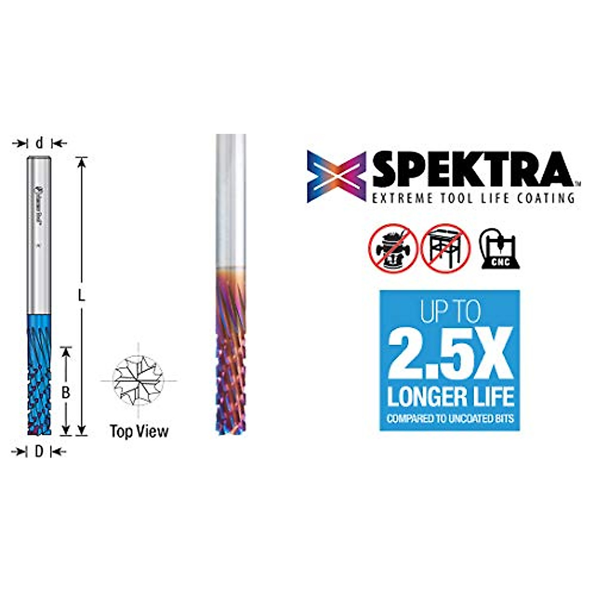 Amana Tool 46264-K SC Solid Carbide CNC Router Bit Down Cut for Carbon Fiber Cutting 1/4 D x 3/4 x 1/4 Shank x 3 Inch Long, Spektra Extreme Tool Life Coated