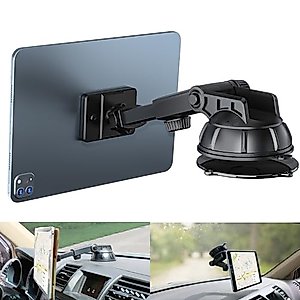 PLDHPRO Magnetic Car Phone Tablet Holder for iPhone iPad Size 4"- 10" Tablets, Dashboard Dash Windshield Mount 360° Rotating Super Strong Magnet TPU Suction Washable Strong Sticky Gel