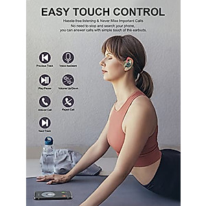 Wireless Earbud, Bluetooth Headphones 5.1 Sport Unique Earhooks, Wireless Earphones in Ear Noise Cancelling Mic Stereo Bass, 35H Playtime IP7 Waterproof Headset for Workout Running Gym Android iOS