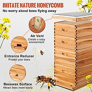 VEVOR Bee Hive, 10 Frame Complete Beehive Kit, Dipped in 100% Natural Beeswax Includes 2 Deep Brood & 2 Medium Honey Super Boxes with Waxed Foundations, for Beginners & Pro Beekeepers, 4 Layer