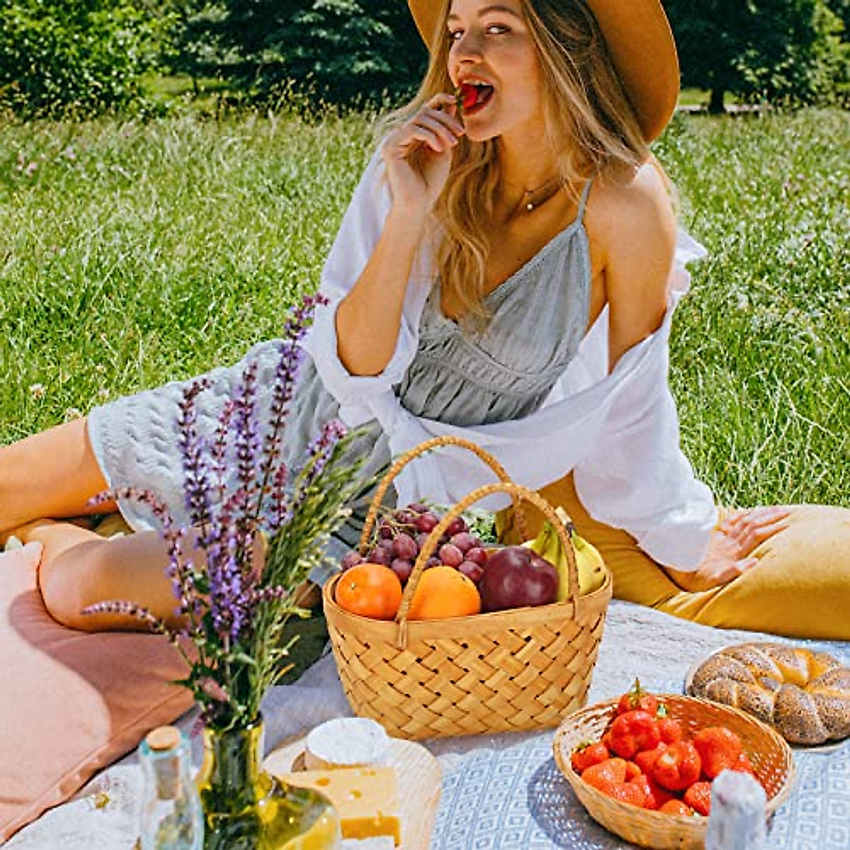 Easter Baskets for Kids | Small Picnic Basket | Wicker Baskets for Gifts Empty | Flower Basket | Small Wicker Basket with Handle for Easter, Egg Gathering, Kids Toy, Valentine’s, Birthday, Honey