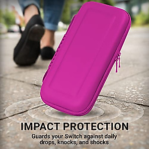 Orzly Carry Case Compatible with Nintendo Switch and New Switch OLED Console - Pink Protective Hard Portable Travel Carry Case Shell Pouch with Pockets for Accessories and Games