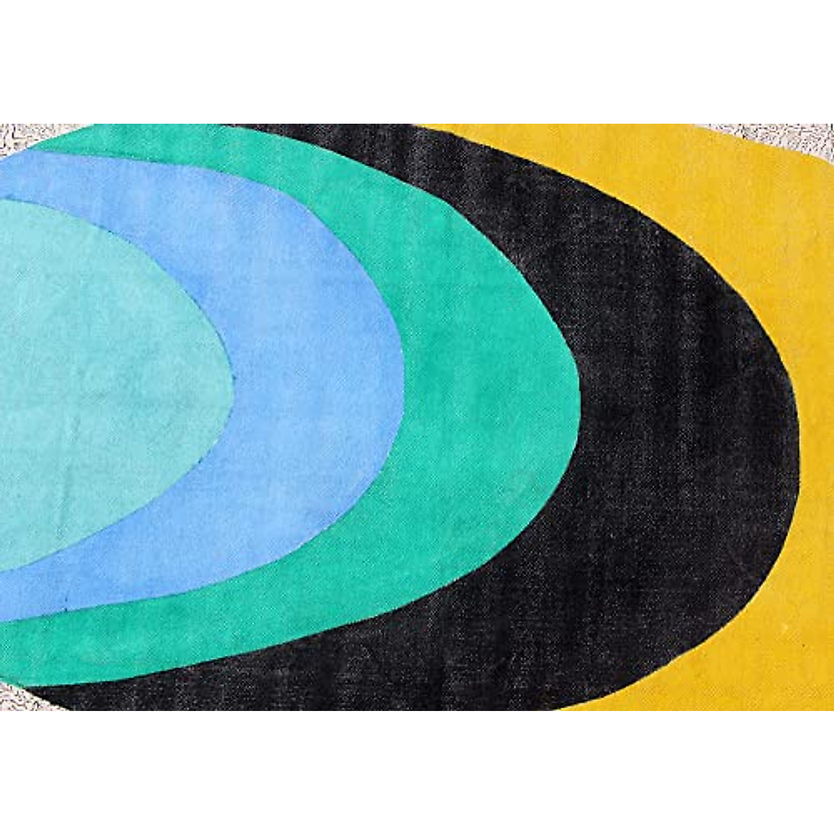 Casavani Indian Handmade Cotton Dhurrie Bordered Blue & Yellow Area Rug Boho Kilim Flat Weave Rug Indoor Hall Room Decor Carpet Throw Rugs for Bedroom Living Room Bathroom Balcony 6x12 Feet Runner