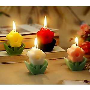 4 PCS Flower Shaped Candles,Cute Candles Aesthetic Candle,Smokeless Scented Candles,Delicate Decorative Candle for Home Decor,Flower Candle Gift for Wedding,Birthday Party,Spa (White,Yellow,Pink,Red)