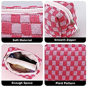 Wowang 2pcs Cute Makeup Bag Checkered Cosmetic Bag Makeup Pouch Travel Toiletry Bag for Women Aesthetic Accessories Makeup Brushes Storage Bag Organizer (Pink)
