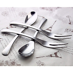 VANRA 5in 4-Piece Flatware Set Silver Stainless Steel 2 Forks and 2 Spoons Set Salad Fork Teaspoon Cocktail Fork Coffee Spoon Serving Spoon Appetizer Fork