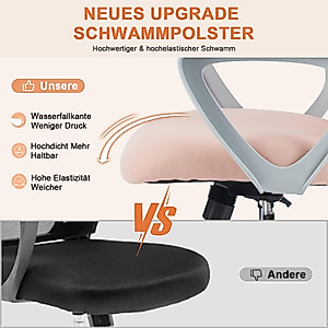 Sweetcrispy Office Computer Desk Chair, Ergonomic Mid-Back Mesh Rolling Work Swivel Task Chairs with Wheels, Comfortable Lumbar Support, Comfy Arms for Home, Bedroom, Study, Student, Pink