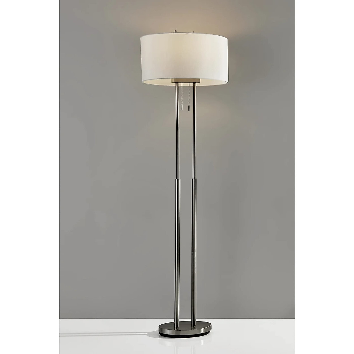 Adesso 4016-22 Duet 62" Floor Lamp, Satin Steel, Smart Outlet Compatible