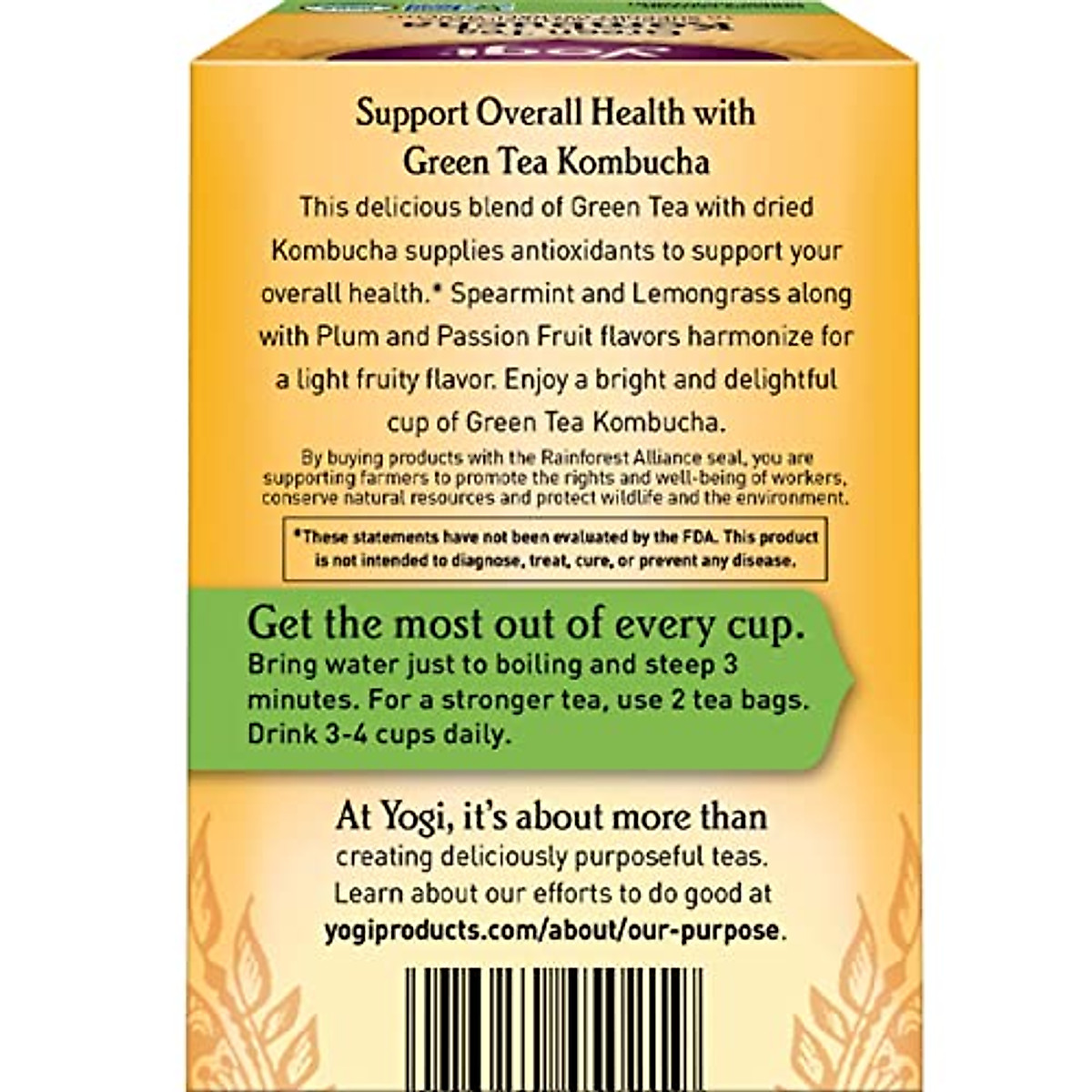 Yogi Tea Green Tea Kombucha Tea - 16 Tea Bags per Pack (4 Packs) - Organic Green Tea with Kombucha to Support Overall Health - Includes Green Tea Leaf, Lemongrass, Spearmint Leaf & More
