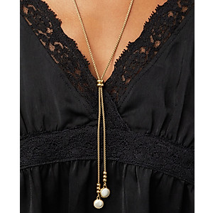 Lucky Brand Pearl Lariat Necklace, Gold, One Size