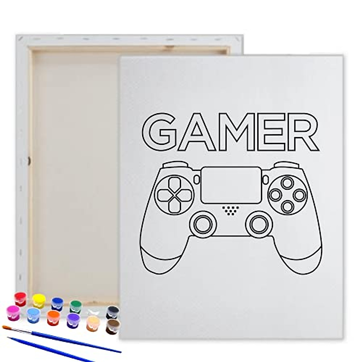 Essenburg Pre Drawn Canvas Gamer Paint Kit | Adult & Teen Sip and Paint Party Favor | DIY Date Night Couple Activity (S 8x10 CANVAS ONLY)
