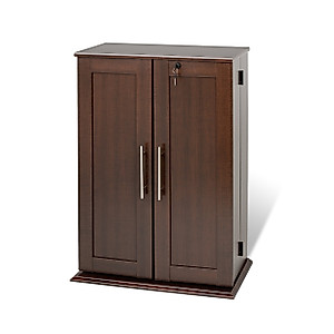 Prepac Espresso Media Cabinet with Doors: Lockable DVD Rack, DVD Storage Shelves, Multi-Purpose Media Storage, High-end Storage Cabinet