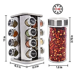 Orii 16 Jar Spice Rack with Spices Included - Rotating Countertop Tower Organizer for Kitchen Spices and Seasonings, Free Spice Refills for 5 Years (Stainless Steel)