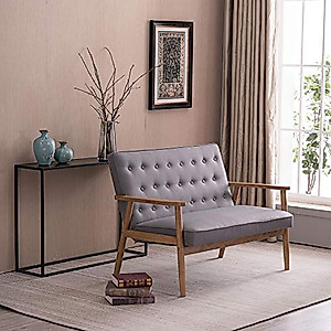 JOYBASE Loveseat Sofa, 2-Seater Sofa Couch, Mid-Century Retro Modern Fabric Upholstered Wooden, Grey