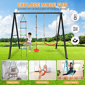 IKARE Upgraded 2 Seats Large Swing Frame Heavy Duty Metal Swing Stand with Ground Nails, for Kids, Adults, Fits for Most Swings, Max Weight 500 LBS, Outdoor Backyard Play Fun