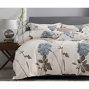 SLEEPBELLA Duvet Cover Queen Size, 600 Thread Count Cotton Botanical Flowers Pattern Printed Reversible Comforter Cover