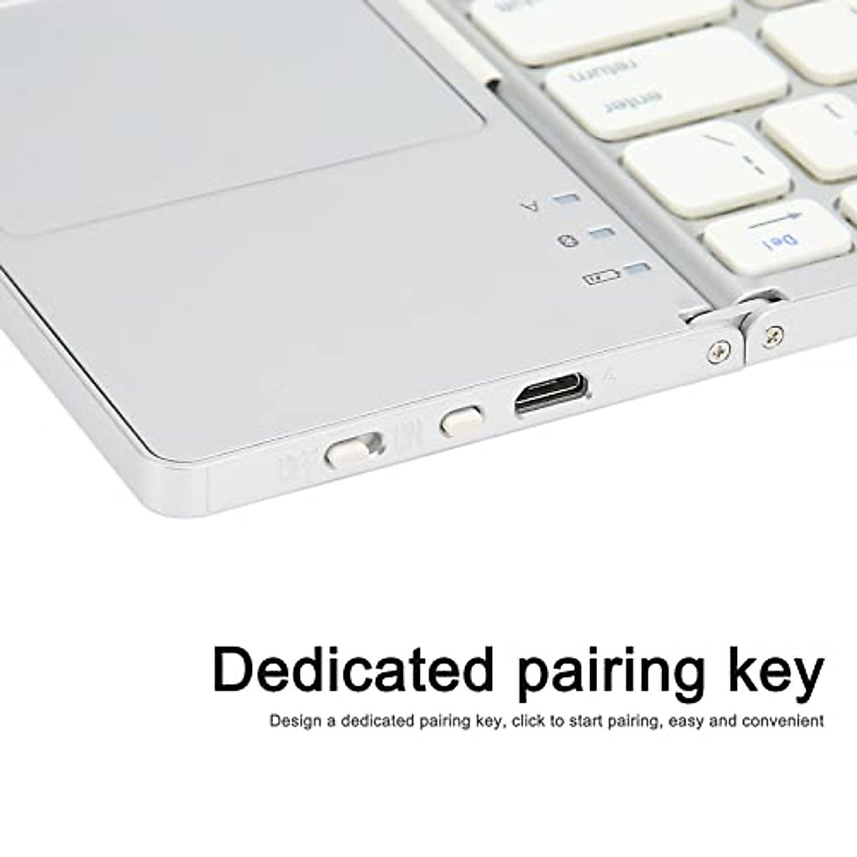 LMOLING Folding BT Keyboard, Wireless Portable Keyboard, 63 Keys Metal Ultra Thin Mini Folding Keyboard with Touchpad for Tablet Smartphones(Silver)