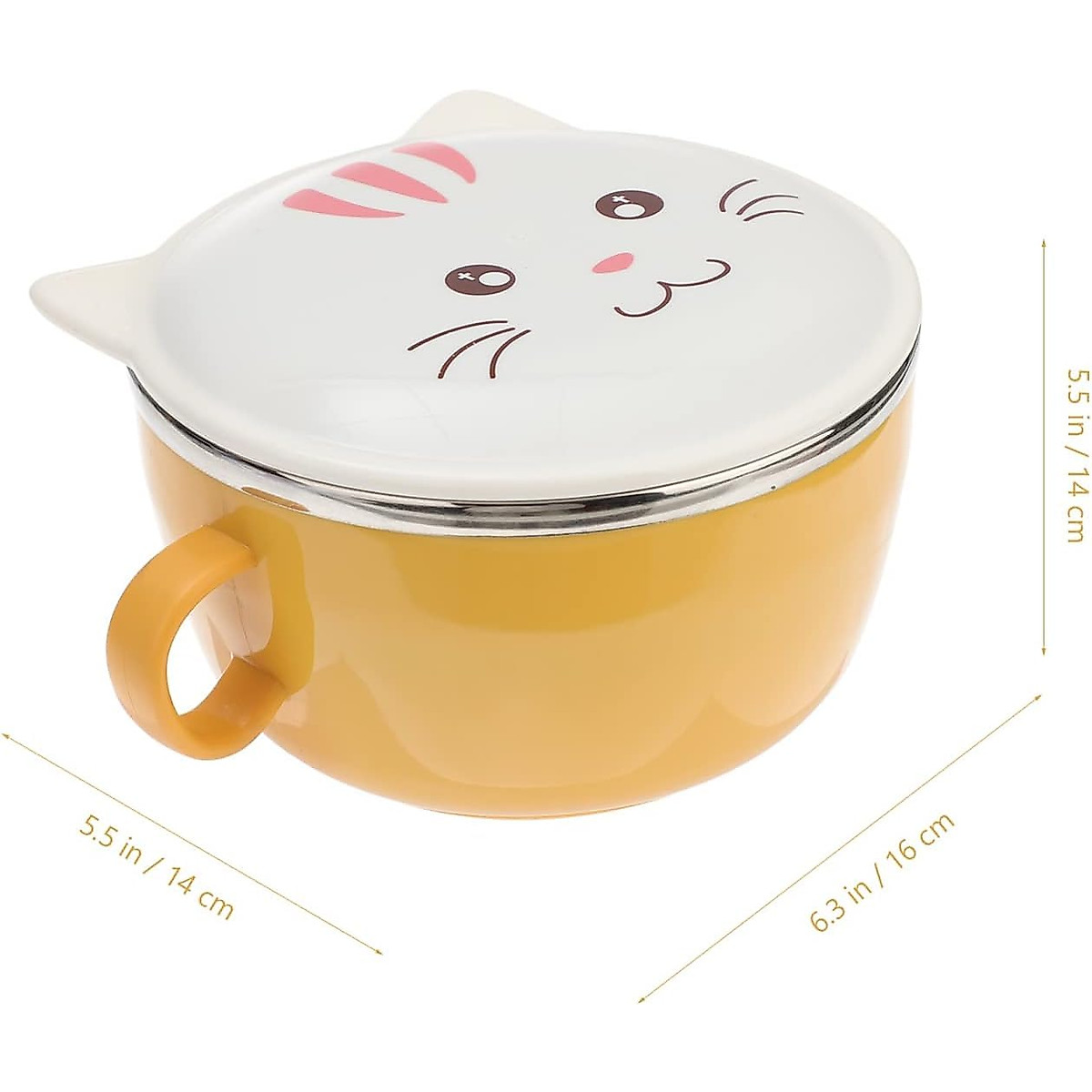 Hemoton Stainless Steel Noodle Bowl with Lid Cartoon Cat Bowl Instant Noodle Bowl Insulated Ramen Bowl Pasta Bowl Kitchen Tableware Yellow