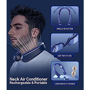 CXLiy Portable Neck Fan,5000mAh Battery Rechargeable Bladeless Neck Fan,3-Speed Air Conditioner Personal Fan,Faster Cooling USB Fan for Home,Office,Travel,Camp