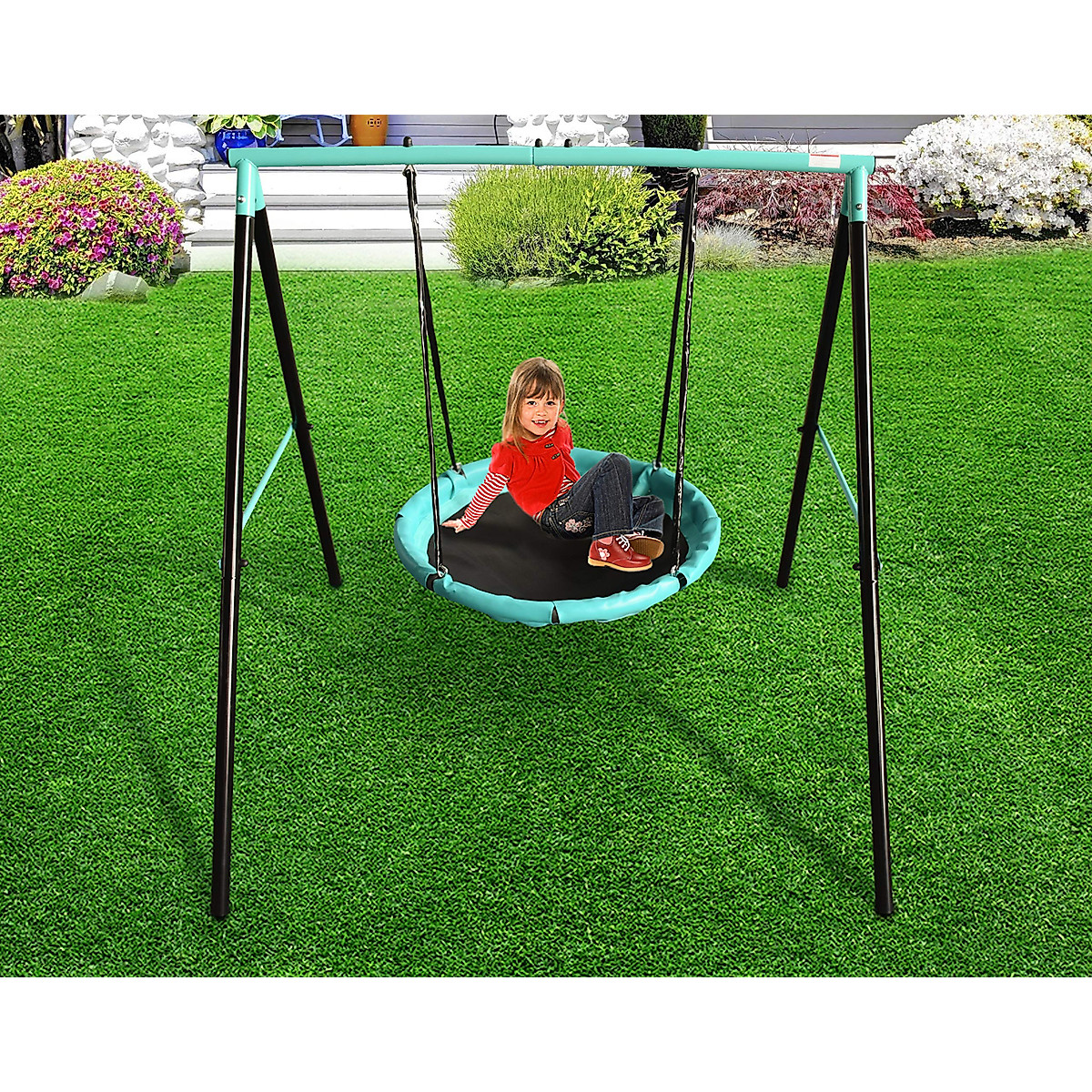 UFO A-Frame Metal Swing Set for 1 or 2 Children, Kids & Toddlers