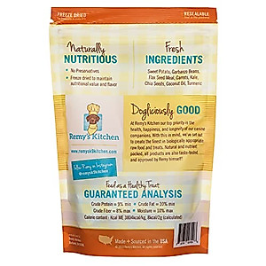 Remy’s Kitchen Sweet Potato Turmeric Freeze Dried Dog Treats USA Sourced and Small Batch Made - Human-Grade, All Natural Superfood Dog Snacks Without Artificial Preservatives, Grain Free - 3.5 oz