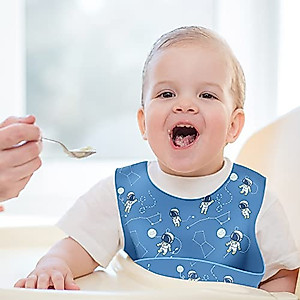 GAJIGAJI Waterproof Silicone Baby Bib, Easy Clean Quick Drying Soft and Comfortable Feeding Bucket Bib, Keep Stain off (Astronaut)