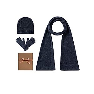 EURKEA Women’s 100% Pure Cashmere Scarf, Gloves, Beanie Hat Gift Box Set