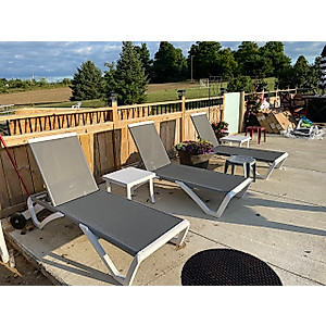 domi outdoor living Outdoor Chaise Lounge - Adjustable Aluminum Patio Lounge,Plastic Pool Lounge Chair (2 Grey Lounges W/Table)