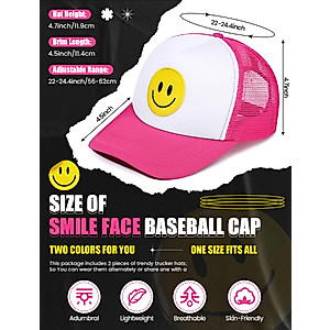 Cozypower 2 Pcs Smile Face Baseball Cap Smile Trucker Hat Mesh Adjustable Baseball Cap Retro Preppy Hats for Women(Rose Red, Black, White)