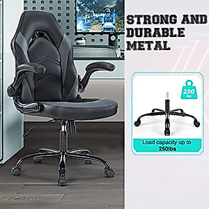 ZUNMOS Gaming Chair Office Chair Flip-up Armrest Chair with Soft Padded Height Adjustable Desk Chair Computer Chair with Lumbar Support for Gaming, Working, Grey