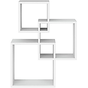 Ballucci Modern Interlocking Cube Floating Shelves, Wall Mount Wood Square Shelves for Living Room, Bedroom, Bathroom, Easy to Install Wall Decor Box Shelves, White